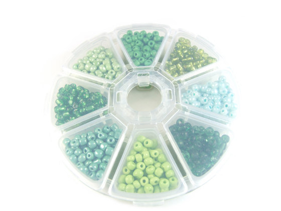 Basteln - Perlen Box mit Rocailles, 6/0, Grünmix